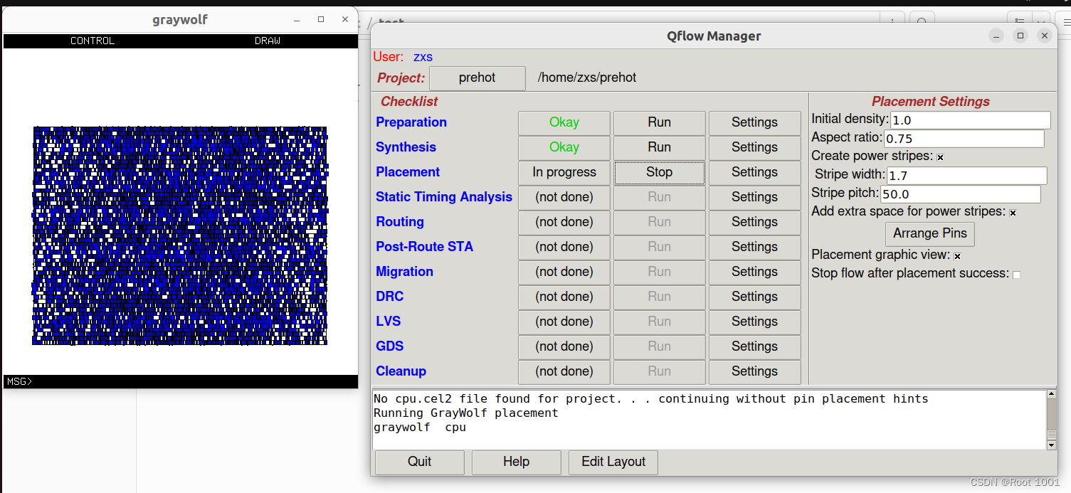 CPU功耗统计一： yosys逻辑综合，iverilog仿真测试并工作次数统计， graywolf布局placement生成版图layout Qflow GUI【 Ubuntu22.04 ...