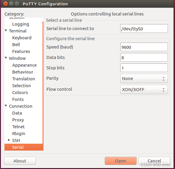 打开putty串口上位机，进入 Linux 系统时报错Unable to open connection to :Unable to open serial port_unable to ...