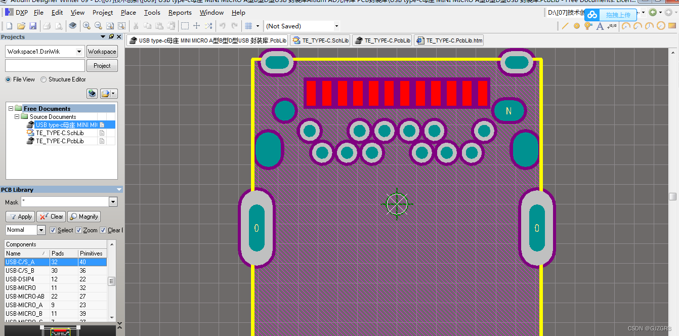 MINI MICRO A型B型D型USB type-c母座 USB 封装库Altium库 AD元件库（ PCB封装库）-CSDN博客