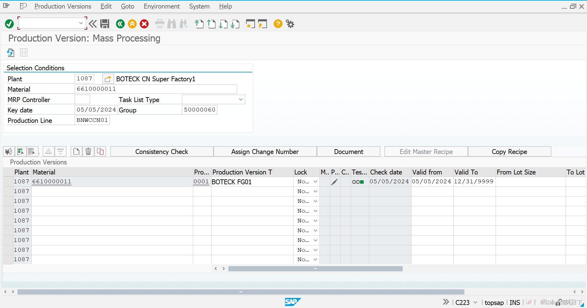 10 SAP集成测试-成品销售业务主线-主数据维护(PP模块-C223生产版本创建)_sap c223-CSDN博客
