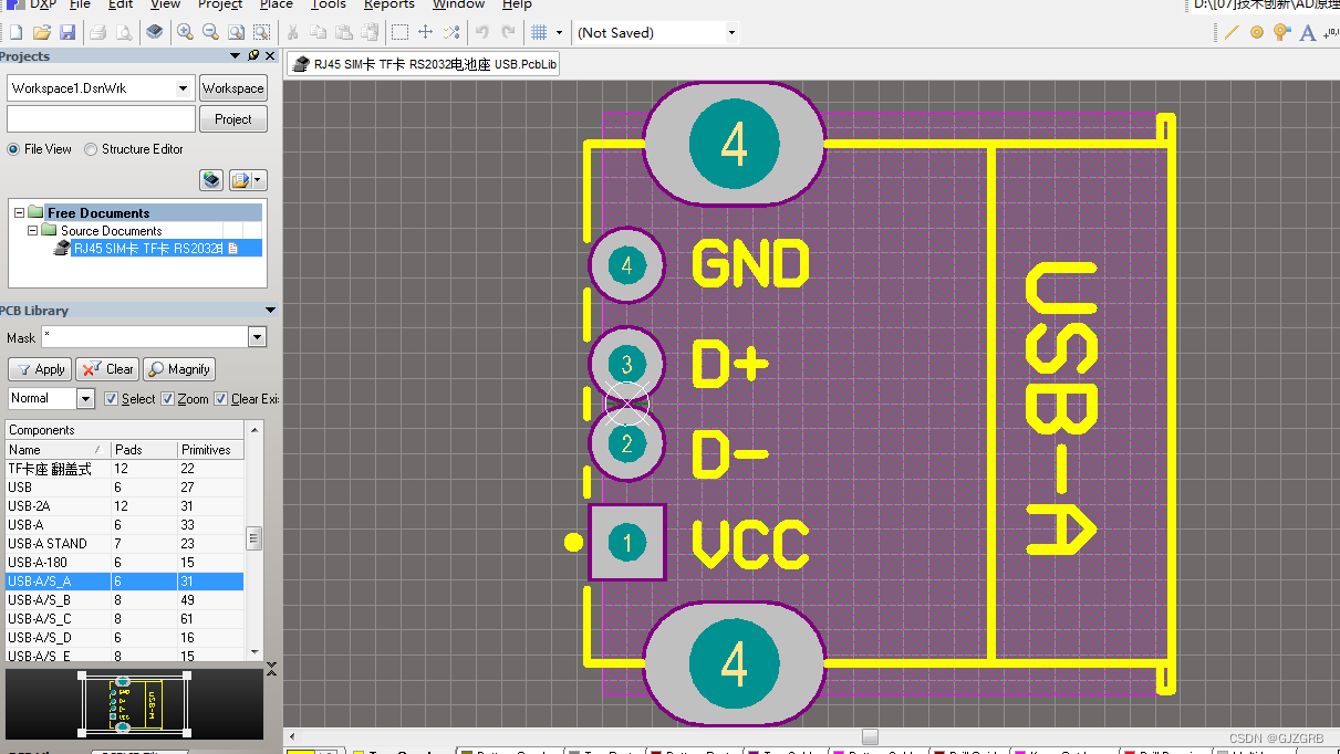 常用RJ45 SIM卡 TF卡 RS2032电池座 USB接口座 AD器件库（PCB封装库）_sim卡pcb封装库-CSDN博客