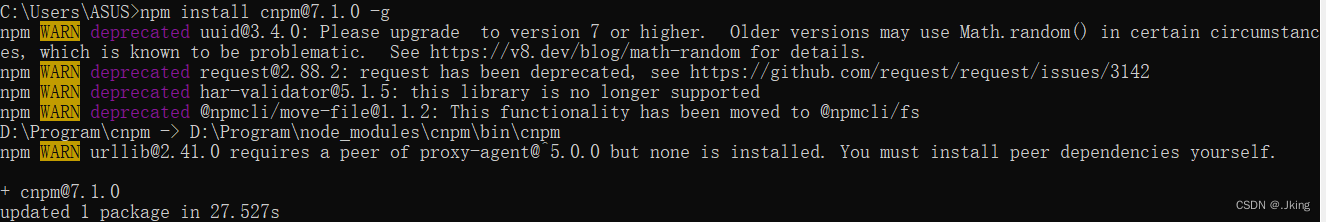 npm WARN deprecated uuid@3.4.0: Please upgrade to version 7 or higher.安装cnpm报错_更新uuid版本-CSDN博客