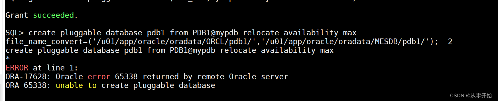Oracle 19C PDB迁移报错 ORA-17628 error 65338 returned by remote Oracle ...