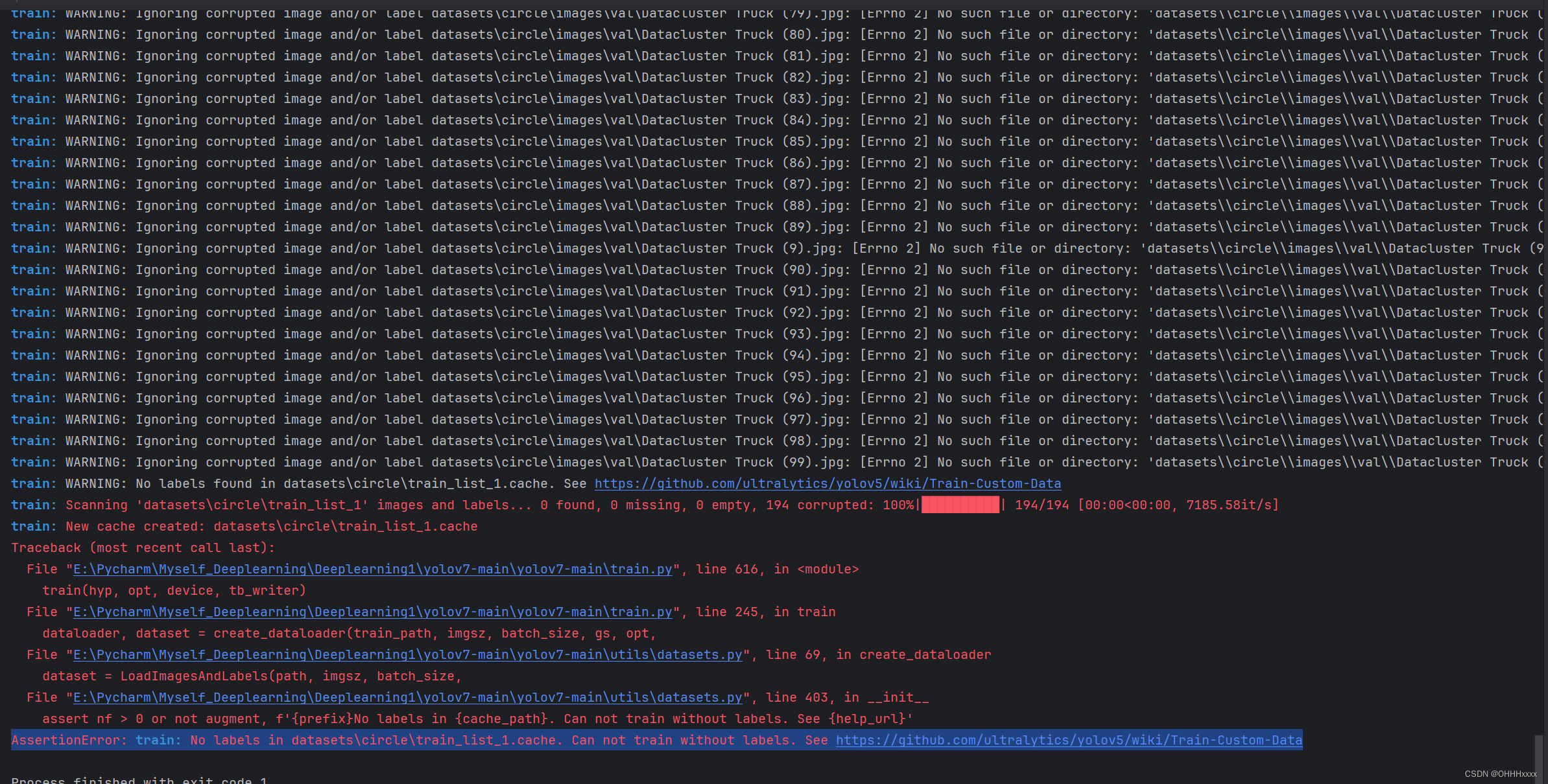 YOLOv7训练模型出现的问题：WARNING: Dataset not found、subprocess.CalledProcessError、AssertionError、_dataset ...