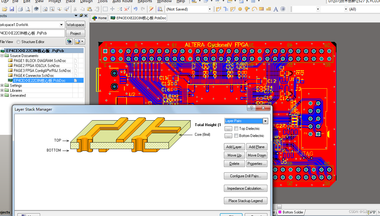 基于ep4ce10e22c8n设计cyclone4e 最小系统核心开发板板硬件（原理图pcb）工程文件，ad09设计的硬件工程文件ep4ce10e22c8n核心板资料 Csdn博客