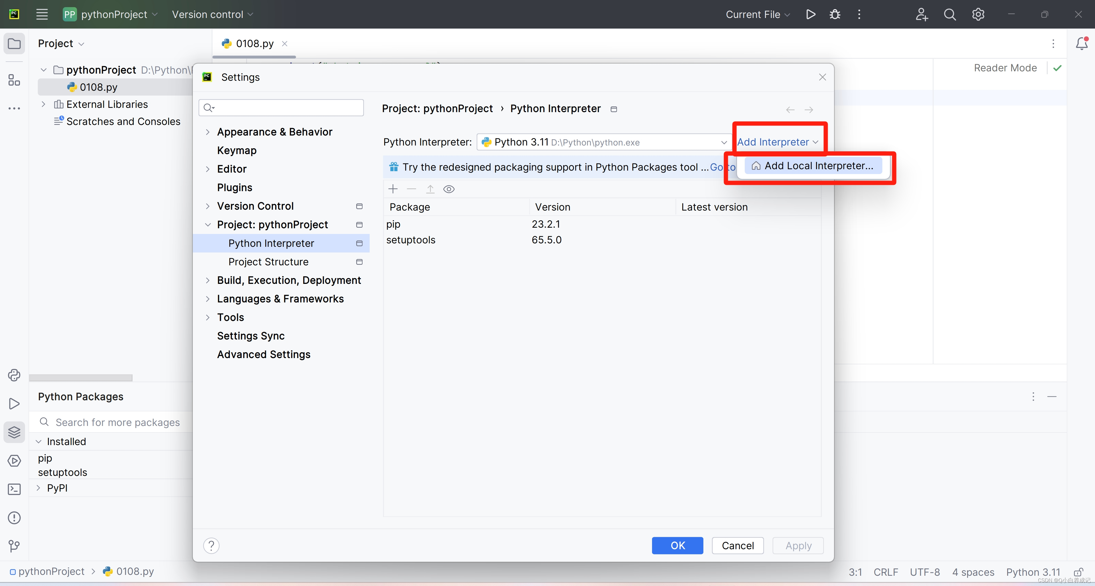 PyCharm Community Edition 2023.3.1解释器配置_pycharm community edition 解释器 ...