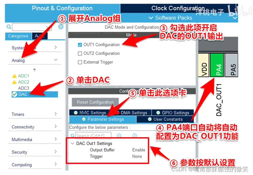 洋桃电子STM32F407单片机入门教程笔记八：DAC数模转换功能_dac setvalue-CSDN博客