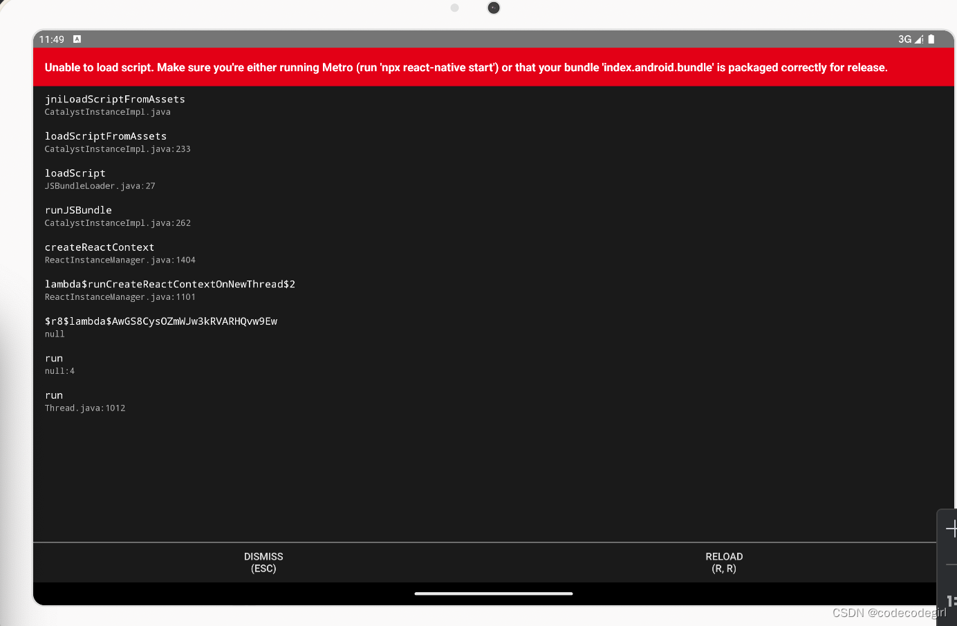 React native运行报错：Unable to load script.Make sure you are either running a Metro server or that ...