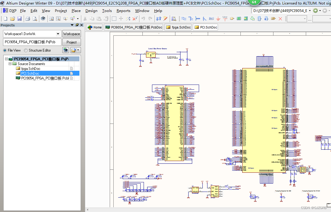 基于PCI9054芯片+E2C5Q208 FPGA PCI接口控制卡硬件（原理图+PCB）工程文件_pcie卡 pcb文件-CSDN博客