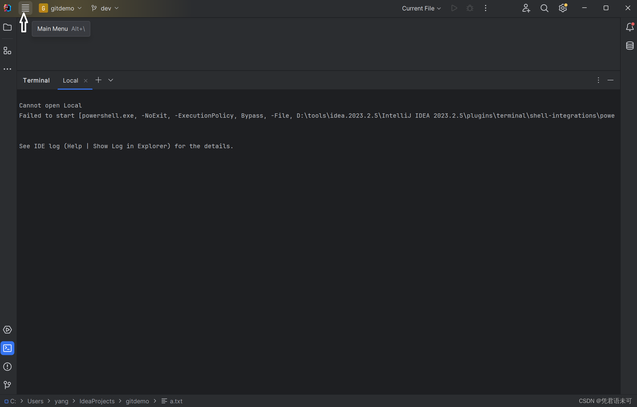 IDEA（23版）打开终端报错Cannot open Local 命令行功能-CSDN博客