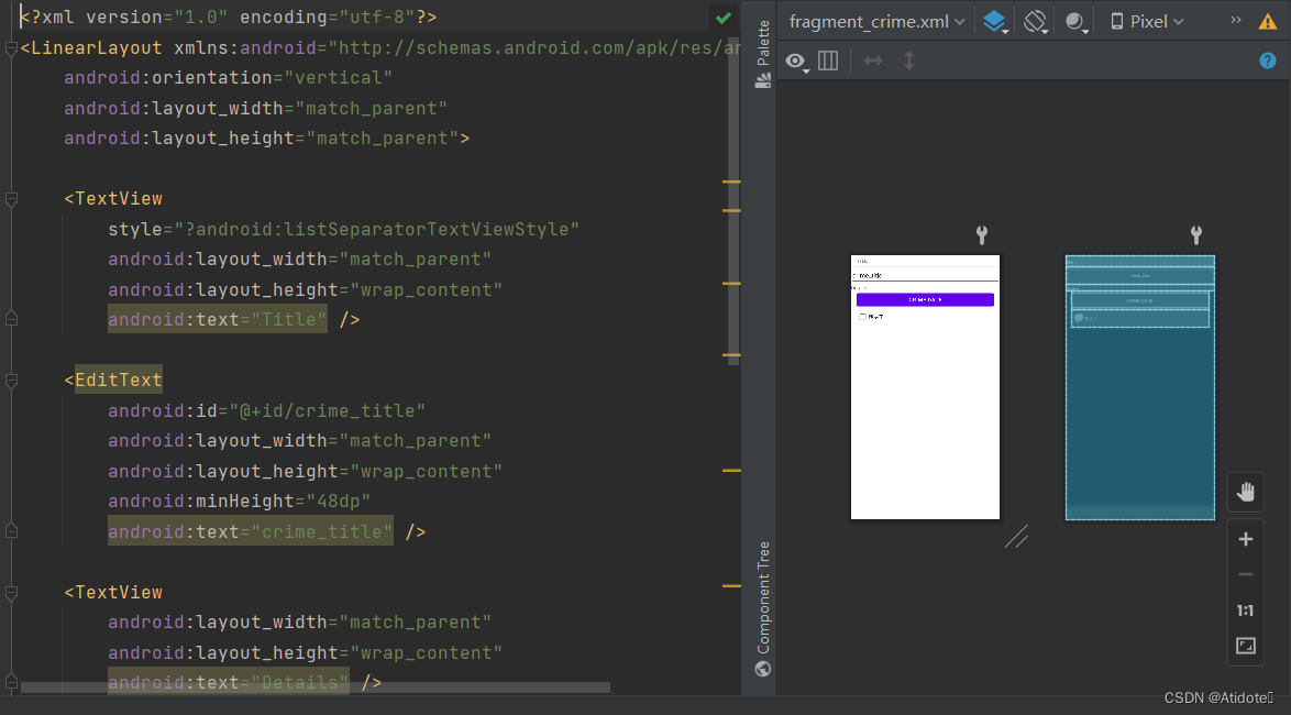 移动互联网开发（4）：Fragment UI_1. 实现ciriminalintent的fragment的竖屏界面 2. 实现 ...