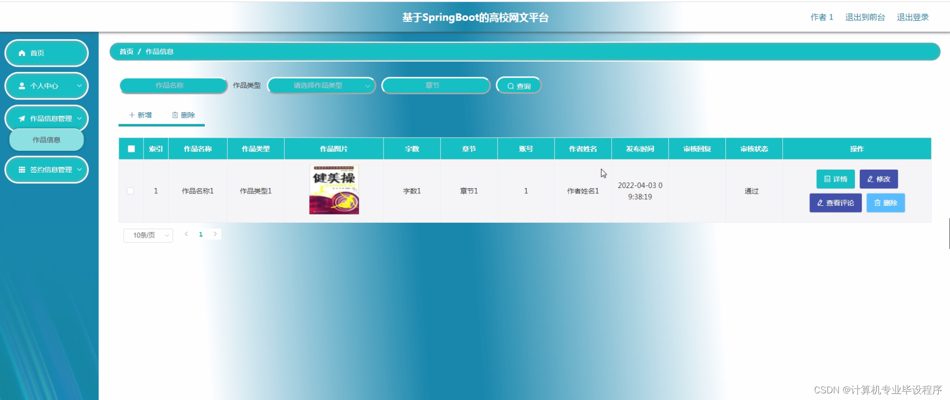 Springboot Java Php Node Python基于springboot的高校网文平台【计算机毕设】 基于springboot的高校网文系统 Csdn博客