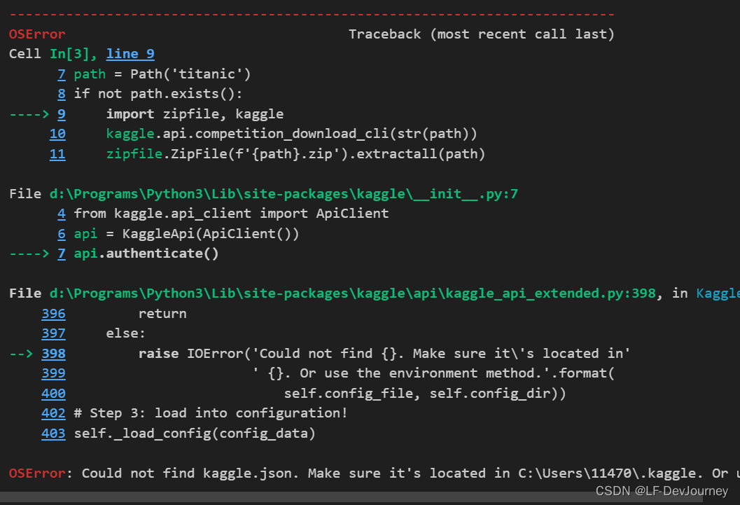 python使用kaggle包时：OSError: Could not find kaggle.json. Make sure it‘s located in xxxx_kaggle ...