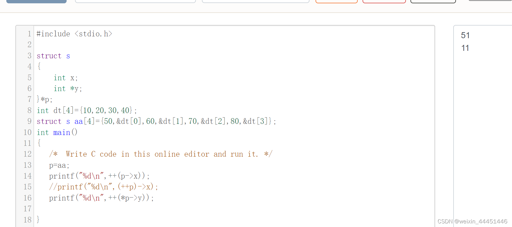 有以下程序： struct s { int x,y；) data[2]={10,100,20,200)； main() { struct s *p=data； printf(“%d/n ...