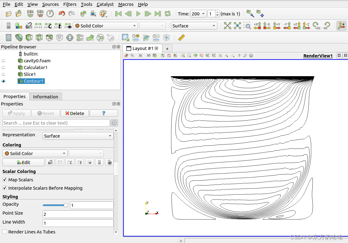 OpenFOAM中的cavity算例在paraview中取速度等值线_paraview云图等值线-CSDN博客