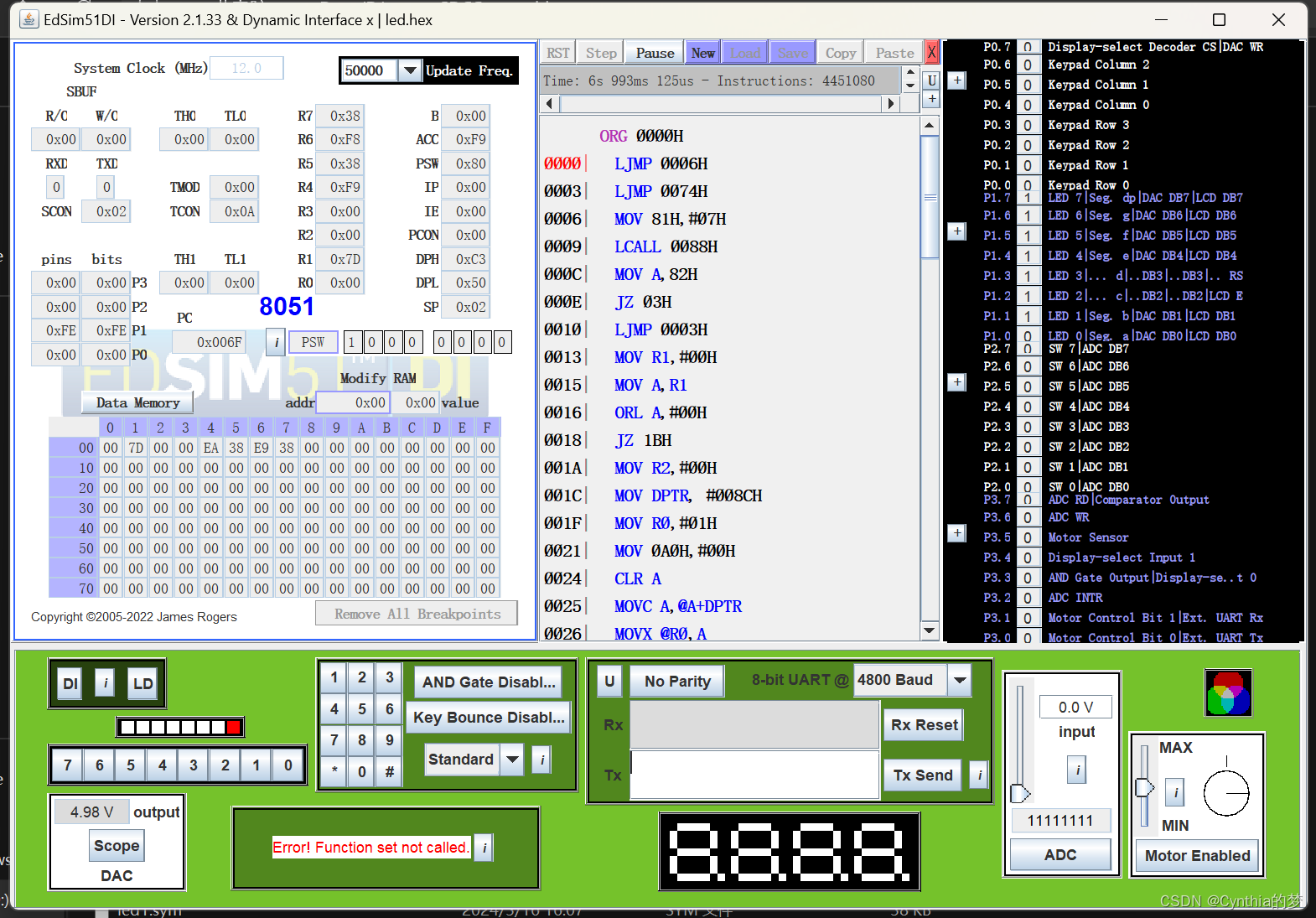 沉浸式学习51单片机（2）--基于SDCC和Edsim51的代码仿真_8051单片机点亮一个led灯程序-CSDN博客