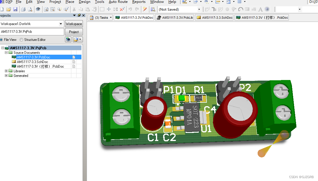 基于AMS1117-3.3V芯片 电源模块 AD09设计硬件原理图+PCB+3D封装库）文件_ams1117-3.3芯片文档-CSDN博客