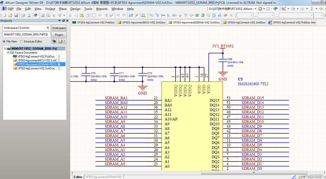 基于I.MX RT1052+IS42S16160J+SIM7600CE硬件开发评估板(原理图+PCB)工程 文件，AD09设计的工程文件-CSDN博客