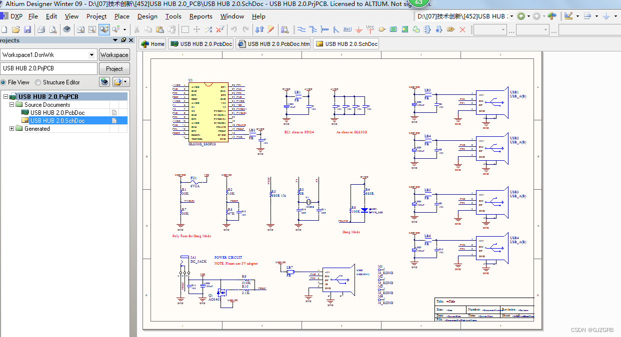 基于GL850G芯片设计USB2.0 4端口HUB硬件评估板硬件（原理图+PCB）工程文件_gl850g原理图-CSDN博客