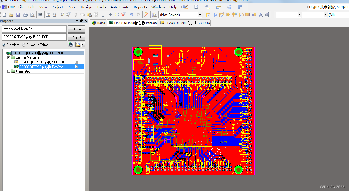 基于fpga Ep2c8q208 Cyclone2最小系统核心板硬件原理图pcb工程文件,ad09设计的硬件工程文件 Csdn博客