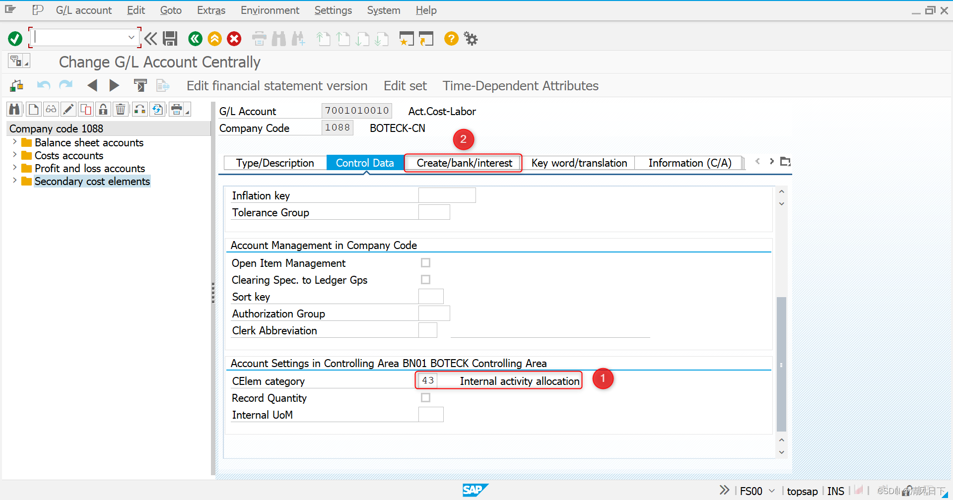 7 SAP集成测试-成品销售业务主线-主数据维护(CO模块-KS01成本中心创建 & FI模块-FS00总账科目创建 & CO模块-KL01 ...