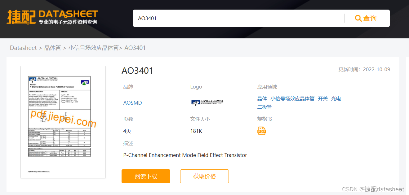 AO3401的资料手册参数分析和应用示例分析-CSDN博客