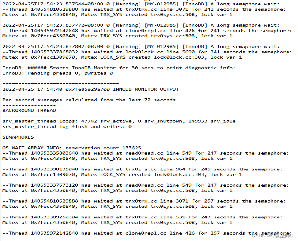 MySQL 出现long semaphore wait 导致数据库hang住无法提供服务_innodb: a long semaphore wait-CSDN博客