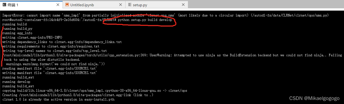 复现clrnet和lanedet均出现报错：ImportError: cannot import name ‘nms_impl‘ from partially initialized ...