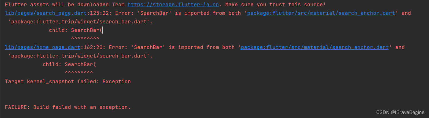 【Flutter】Error: ‘SearchBar‘ is imported from both ‘package:flutter/src/material/search_anchor ...