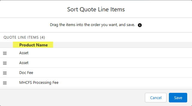 salesforce为Quote Line Items进行更加直观的排序