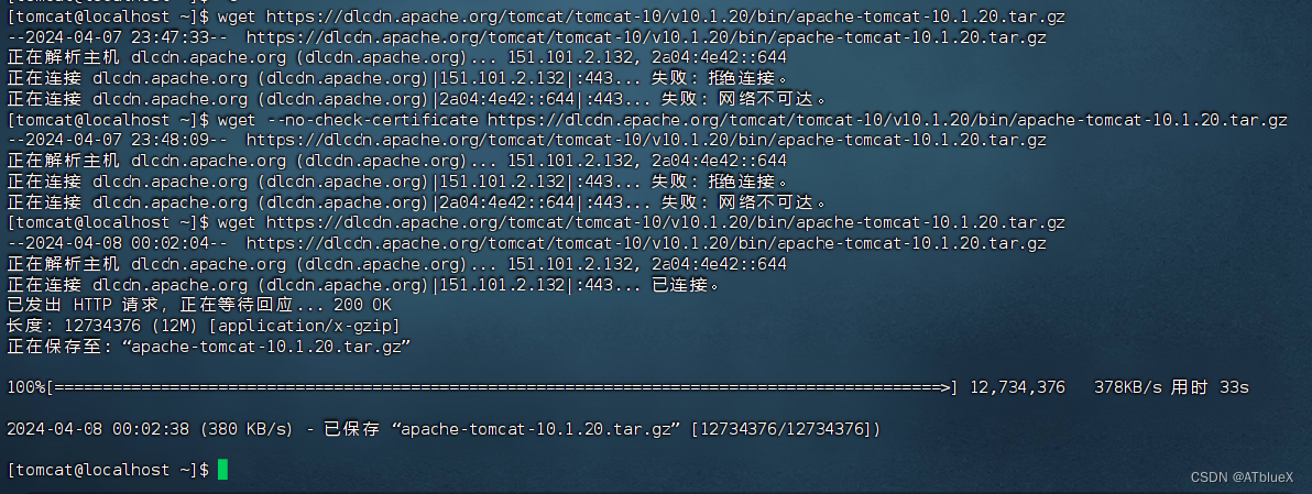 解决：Linux 系统中安装配置Tomcat 10 联网下载wget https://dlcdn.apache.org/tomcat/tomcat-10/v10 压缩包失败，提示拒绝连接/网络 ...