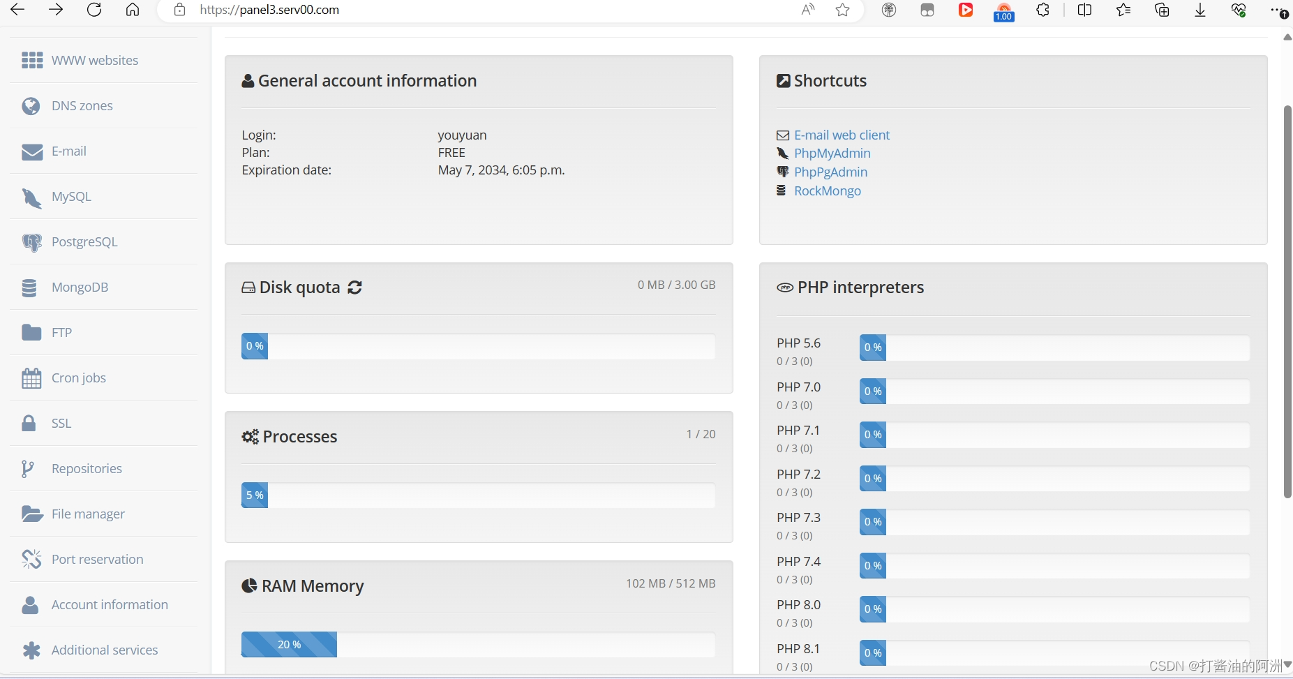 0基础小白注册免费虚拟主机 — 搭建自己的网站_serv00-CSDN博客