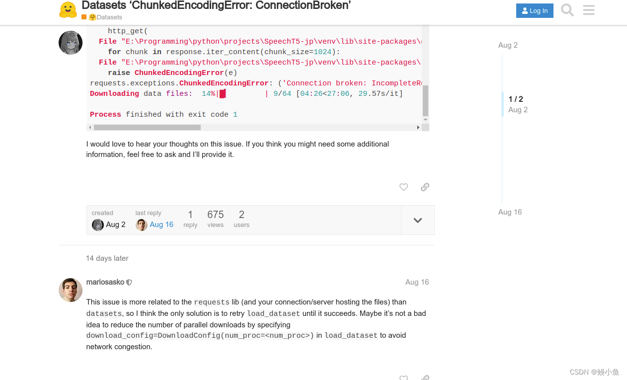 【已解决】requests.exceptions.ChunkedEncodingError: (‘Connection broken: IncompleteRead(267143787 ...