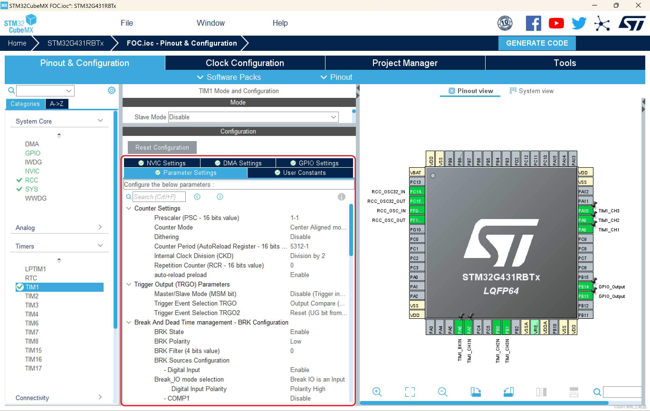 电机FOC控制（二）STM32 CUBEMX 配置三相PWM互补输出_stm32 伺服电机foc控制 diy-CSDN博客