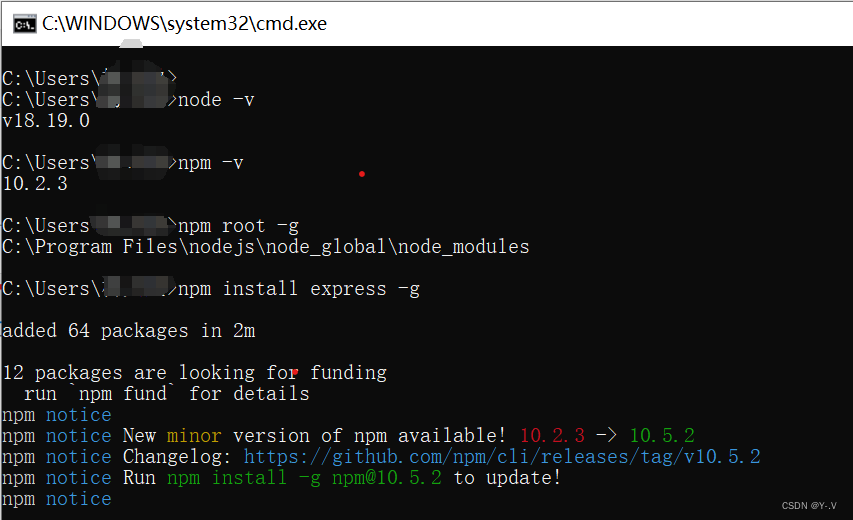 安装成功了node，npm版本号成功显示，但是npm install express -g 是全局安装失败_npm install express -g 安装失败-CSDN博客