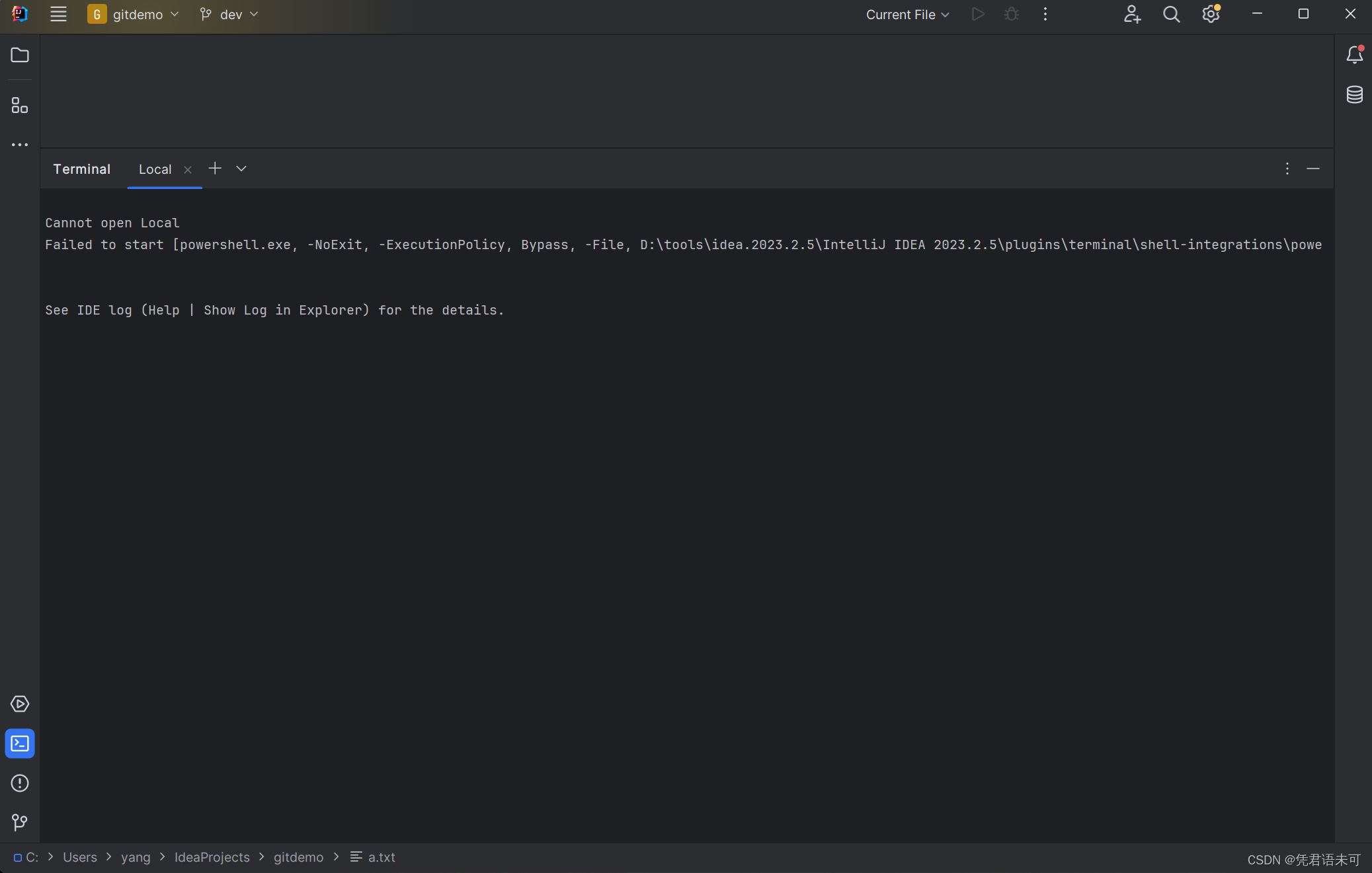 IDEA（23版）打开终端报错Cannot open Local 命令行功能-CSDN博客