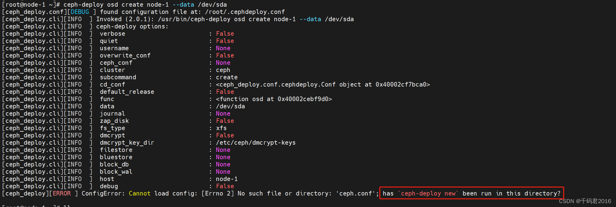 Ceph: No such file or directory: ‘ceph.conf‘ ；has `ceph-deploy new` been run in this directory ...