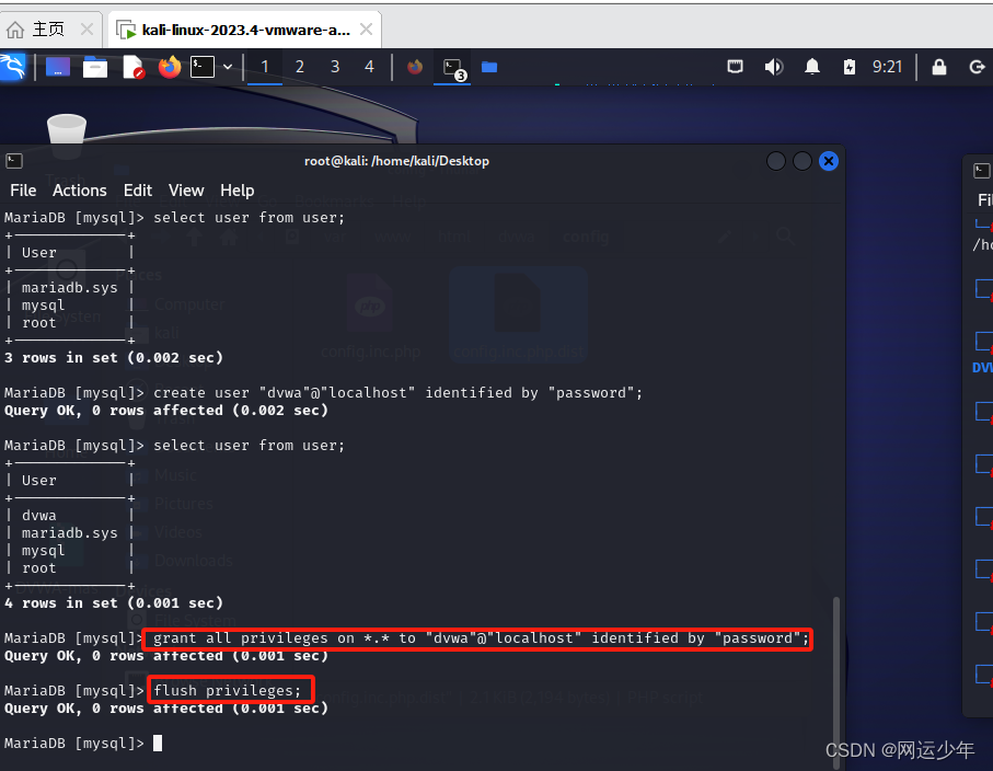 7.8、linux 搭建dvwa时创建数据库显示Access denied for user‘dvwa‘@localhost (using password: YES)的解决办法_dvwa创建 ...