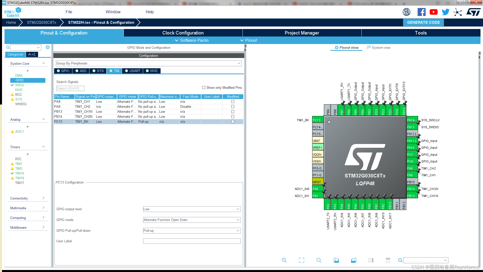 STM32cubemx配置高级定时器TIM1刹车中断（HAL库）_stm32刹车中断-CSDN博客