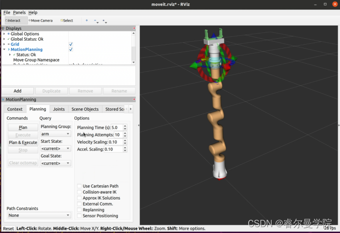 睿尔曼超轻量仿人机械臂—RM系列机械臂生成自定义Moveit配置文件及仿真demo使用说明_rm56机械臂和夹爪的urdf-CSDN博客