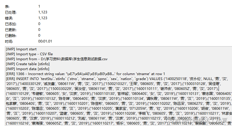 navicat导入文件失败[ERR] 1366 - Incorrect string value: ‘\xE7\x9A\xAE\xE6\xB0\xB8...‘ for column ...