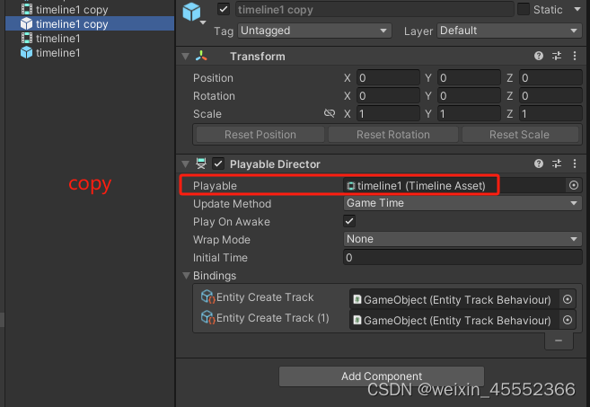 Unity拷贝预制体和Playable资源,并恢复PlayableDirector丢失的Bindings数据_unity复制timeline playable怎么不让它丢失引用?-CSDN博客