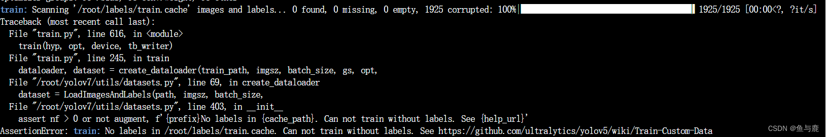 AssertionError: train: No labels in /root/labels/train.cache. Can not train without labels ...