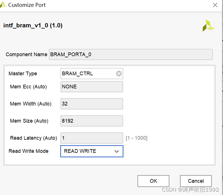 ERROR: [axi_bram_cntlr-1] Port-A interface property ＜CONFIG.READ_WRITE_MODE＞ is not defined._axi ...