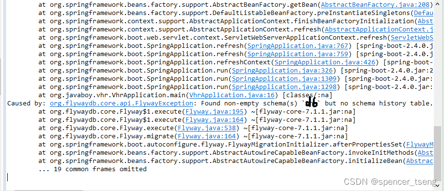 org.flywaydb.core.api.FlywayException: Found non-empty schema(s) `db` but no schema history ...