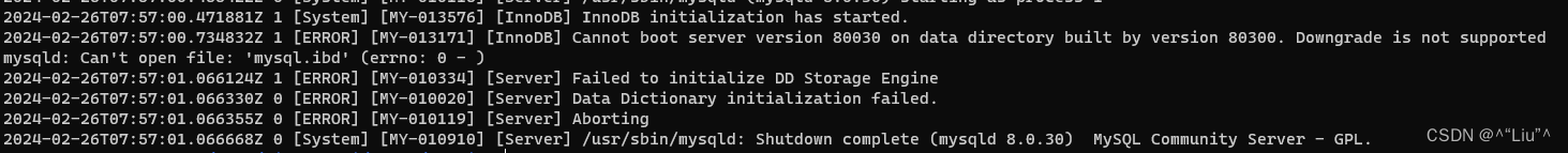 mysql容器启动Cannot boot server version 80030 on data directory built by version 80300_cannot boot ...