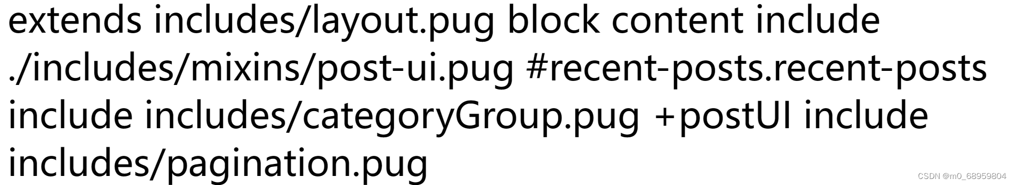 当hexo s无法显示主题extends includes/layout.pug block content include ./includes/mixins/post-ui.pug # ...