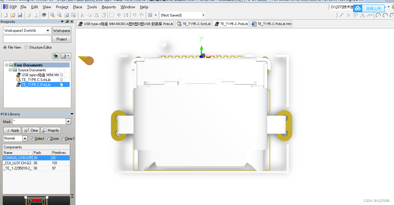 MINI MICRO A型B型D型USB type-c母座 USB 封装库Altium库 AD元件库（ PCB封装库）-CSDN博客