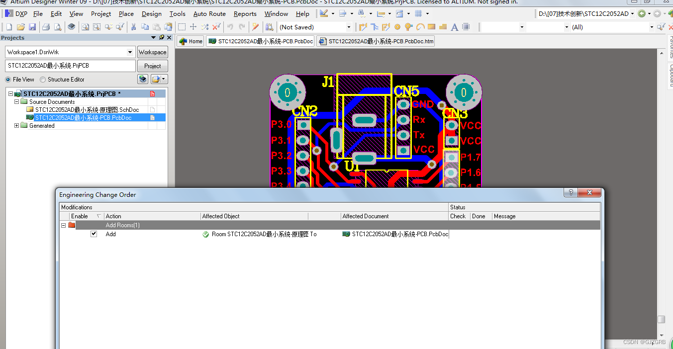 基于stc12c2052ad单片机最小系统硬件评估板（原理图pcb）工程文件，ad09设计的工程文件基于stc12c2052 Csdn Csdn博客