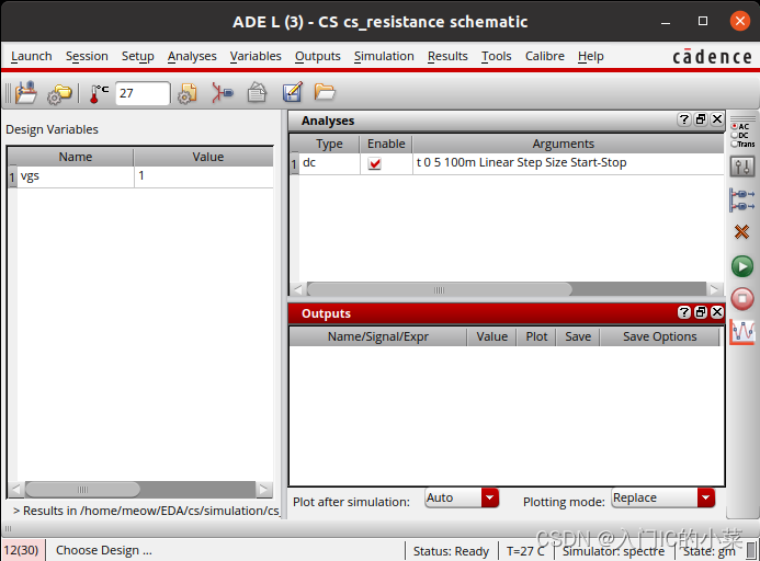 学习笔记(一):基于Cadence 618仿真跨导随输入电压变化图_仿真共源极放大器的输出增益和输入电压vin的关系曲线图-CSDN博客